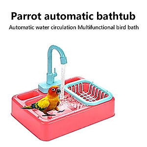 Yoruii Parrot Bath Tub Automatic Bath Tub with Faucet Automatic Bath Box Multifunctional New Bird Bath Tub Bird Shower Bath Feeder Bird Supplies Small Parrot Canary Blue Can be used as children's toys