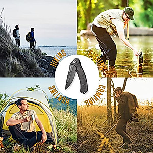 FXFSTEEL Folding Knives AUS-8 Blade with Stainless Steel Handle Multi tool Tactical Knife for Outdoor, Survival, Hunting and Camping EDC Pocket Folding Knife with Clip