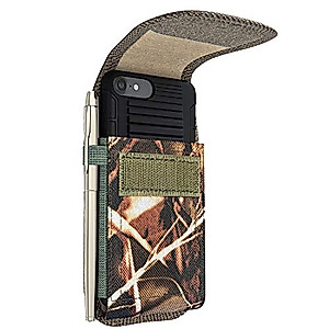 PiTau Cell Phone Belt Holder for iPhone 14, 14 Pro, 13, 13 Pro, 12, 12 Pro, 11, XR Camo Nylon Holster Case with Belt Clip Carrying Pouch Cover (Fits iPhone 14 13 12 11 with Protective Cases) Small