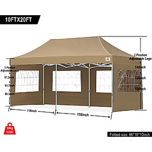 ABCCANOPY Outdoor Winter Gazebo 10x20, Premium Instant Pop Up Canopy Tent with Elegant Church Window,Snow and Rain Protection, Bonus Wheeled Bag,Beige
