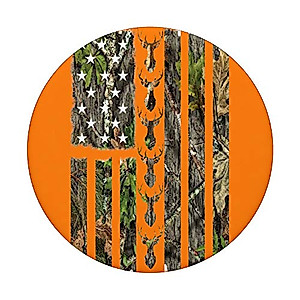 Orange Camouflage American USA Flag Deer Head Hunting Gift PopSockets PopGrip: Swappable Grip for Phones & Tablets