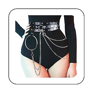 Nicute Leather Waist Belt Chain Punk Fashion Body Chain Black Halloween Accessories Belt for Women