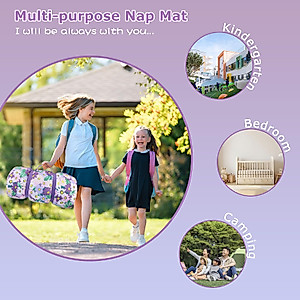 Hi Sprout Minky Dot Toddlers Nap Mat with Removable Pillow and Soft Blanket, Lightweight Daycare Preschool Kindergarten Sleeping Bag, Travel Slumber for Kids Girls Boys- Blooming Flowers