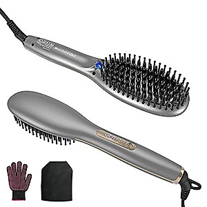 FENNYCARE Ionic Hair Straightener Brush, Enhanced Ionic Straightening Brush with 8 Heat Levels for Silky Hair, Fast Heating Portable Straightener Brush, Anti-Scald & Auto-Off &Safe and Easy to Use