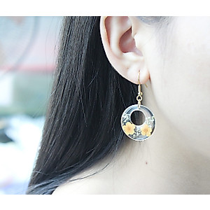 SIEASY Pressed flower Earrings, real Dried Flowers Pendant Earrings Orange Floret Gold earrings