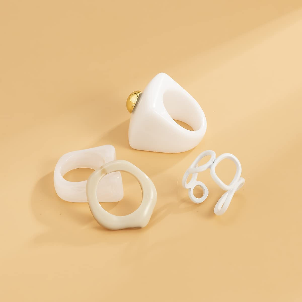 JWICOS 4Pcs White Fashion Finger Rings Joint Knuckle Rings Set Fashion Minimalist Resin Acrylic Round Rings for Women