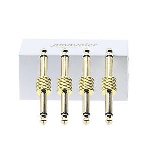 Amavoler Professional Guitar Pedal Coupler, 1/4 inch TS Guitar Effects Pedal to Pedal Connector Straight Type (4 Pack) (Gold)