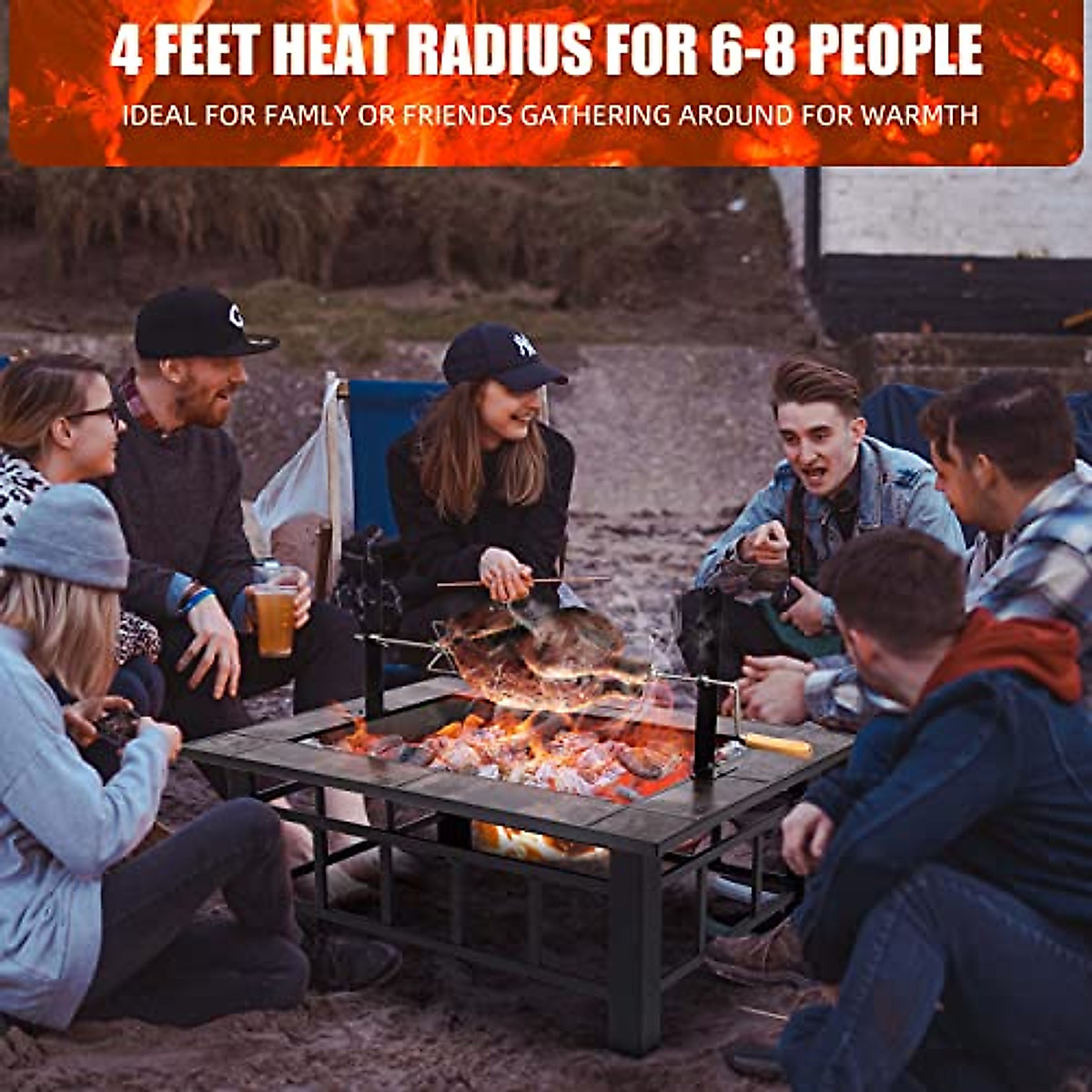 KOIECETA 37 Inch Multifunctional Fire Pits for Outside,Marble Tile Square Tabletop firepit,Backyard Garden Fireplace for Outdoor Heating, Camping,Campfires and BBQ…