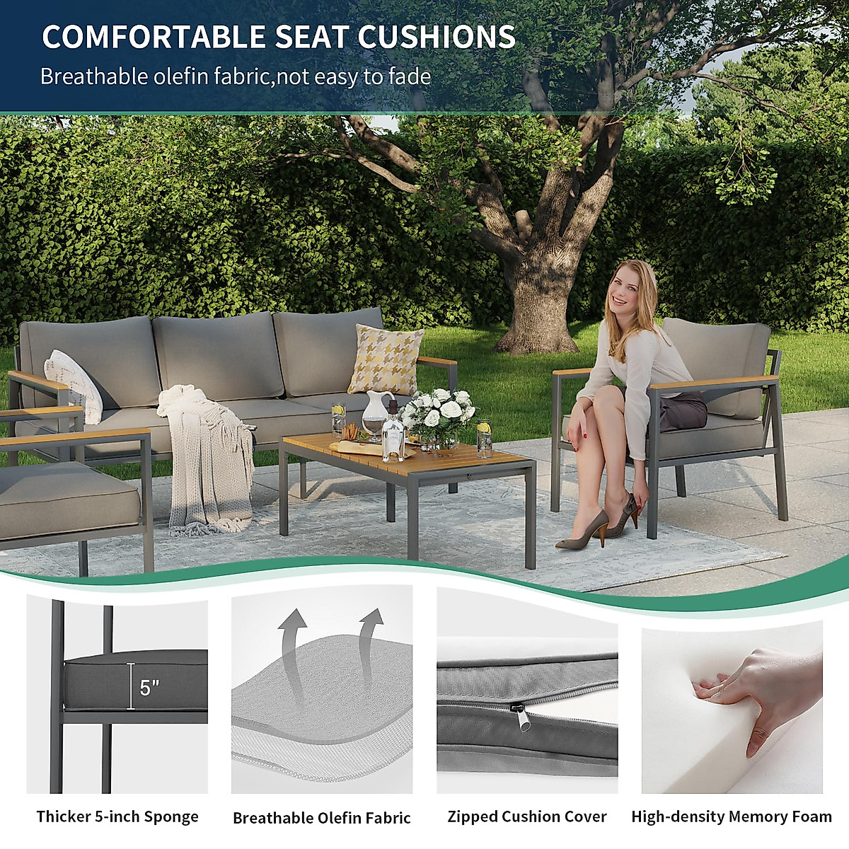 Amopatio Aluminum Patio Furniture Sofa,All-Weather Metal Outdoor Sofa,Modern 2-Seat Couch with Waterproof Covers,Dark Grey (ONLY LOVESEAT)