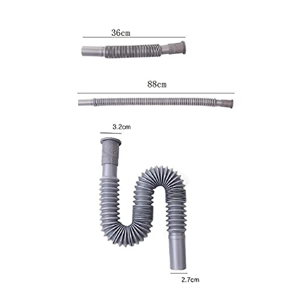 OLIREXD 1-1/4 Inch Flexible and Expandable Drain Pipe Tube S Trap, Universal Plastic Angle Simple Extension Tube for Kitchen Bathroom Sink Sewer Drain Wash Basin