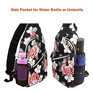 MOSISO Sling Backpack,Travel Hiking Daypack Rose Rope Crossbody Shoulder Bag, Black, Medium