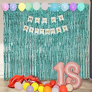 4 Pack 3.3 ft x 6.6 ft Wavy Aqua Teal Blue Tinsel Foil Fringe Curtains Backdrop - Wave Metallic Foil Curtains for Wedding Girl Princess Bachelorette Euphoria Theme Party Decoration