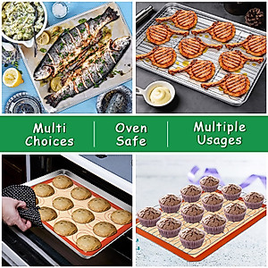 P&P CHEF 16 Inch Stainless Steel Baking Sheets with Racks and Silicone Mat, 55Pcs Cookie Sheet Oven Tray and Cooling Cooking Rack, Oven Safe, 2 Pans + 2Racks + 1 Mat + 50 Parchment Papers