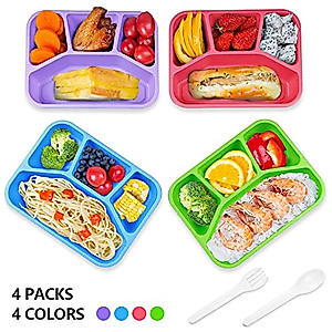 4 Pack Bento Lunch Box, 4-Compartment Meal Prep Containers, Reusable Leakproof Lunch Box Set with Salad Dressing Cups & Tableware, Microwave Safe Food Storage Containers for Work, Travel, Picnic
