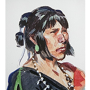 Rio Grande Blanket with Saltillo Patterns by John Moyers, Original Gouache, 24" x 18"