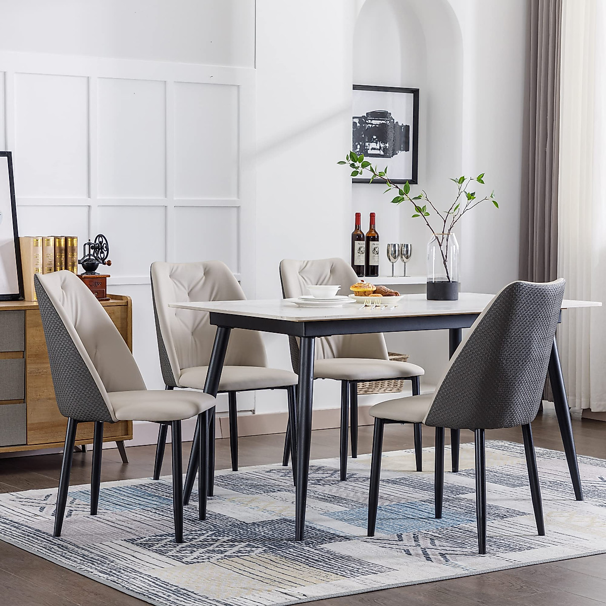 INMOZATA Upholstered Dining Chairs Set of 4 Modern PU Leather Kitchen Dining Room Armless Chairs Upholstered Dining Accent Side Chairs,Beige