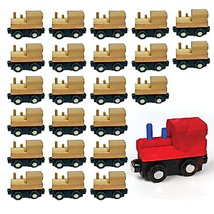 Upper Midland Products 24 Wooden Trains - DIY Unpainted Magnetic Wooden Train Cars - Unfinished Perfect for Paint Project, Crafts, and Trains Birthday Party Supplies - Thomas and BrioCompatible