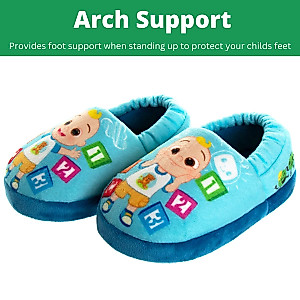 Josmo Cocomelon Toddler slippers - house shoes for boys girls warm plush bed moccasins slippers cocomelon shoes Blue (7-8 Toddler)