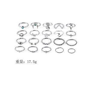FUTIMELY 19PCS Boho Turquoise Knuckle Stacking Rings for Women Vintage Stackable Star Moon Wave Peak Sea Rhinestone Joint Midi Finger Rings Set (F:20Pcs)