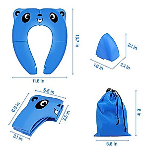 Upgrade Portable Potty Seat with Splash Guard for Toddler, Foldable Travel Potty Seat with Carry Bag, Non-Slip Pads Toilet Potty Training Seat Covers for Baby, Toddlers and Kids (Blue)