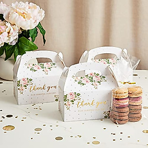 Sparkle and Bash 24 Pack Floral Thank You Treat Boxes for Wedding Reception Favors, Baby Shower, Birthday Party (6.25 x 3.5 In)