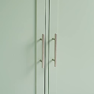 Crosley Furniture Savannah Wood Top Drop Leaf Rolling Kitchen Island Cart with Spice Rack and Shelves, Mint