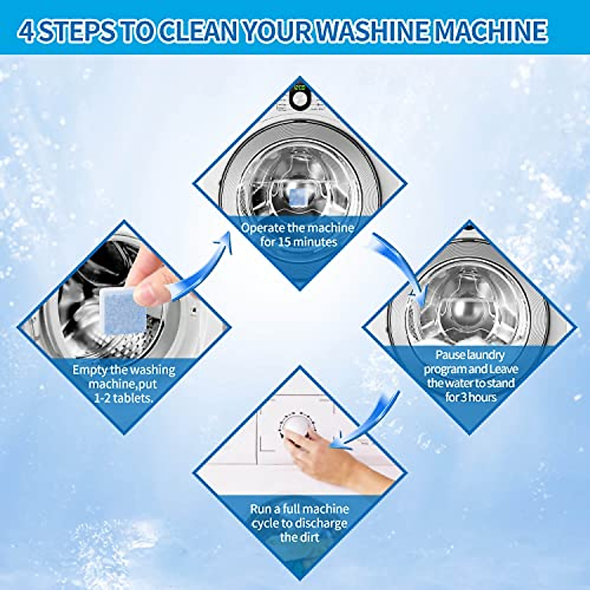 NATRUTH Washing Machine Cleaner Descaler 30 Pack,Triple Decontamination Remover with Natural Formula,Deep Cleaning Tablets For HE Front Loader & Top Load Washer