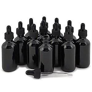 Vivaplex, 12, Black, 2 oz Glass Bottles, With Glass Eye Droppers