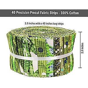 Soimoi 40Pcs Geometric & Texture Print Cotton Precut Fabrics for Quilting Craft Strips 2.5x42inches Jelly Roll - Green
