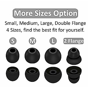 8 Pairs Powerbeats Pro Ear Tips Buds, 4 Size Replacement Soft Flexible Fit in Case Noise Reduce Silicone Rubber Gel Earbuds Eartips Wing Skin Accessories Compatible with Beats Flex/BeatsX - Black