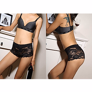 YaoKing Women's Underwear Regular & Plus Size Panties Lace Boyshort Hipster Cheeky Panty- 6 Pack (6 Pack-9144, M)