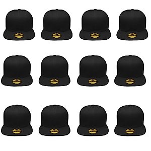 Gelante Plain Blank Flat Brim Adjustable Snapback Baseball Caps Wholesale LOT 12 Pack - 1500-Black