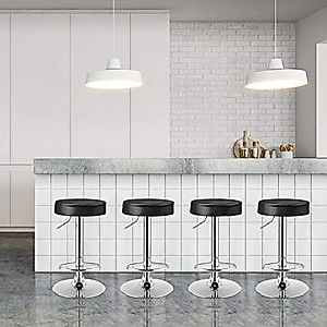 COSTWAY Bar Stools Set of 4, Modern Swivel Backless Round Barstool, PU Leather Armless bar Chair with Height Adjustable, Chrome Footrest, Sturdy Metal Frame for Kitchen Bistro Pub (4 pcs, Black)