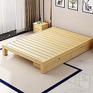 QQXX Scandinavian Bed Frame,Natural Solid Wood Bed Frame,Japanese Platform Bed Frame with Storage Drawers,12" Tall Wooden Floor Bed Frame for Bedroom,Twin XL,39.5" W x 81" L x 12" H
