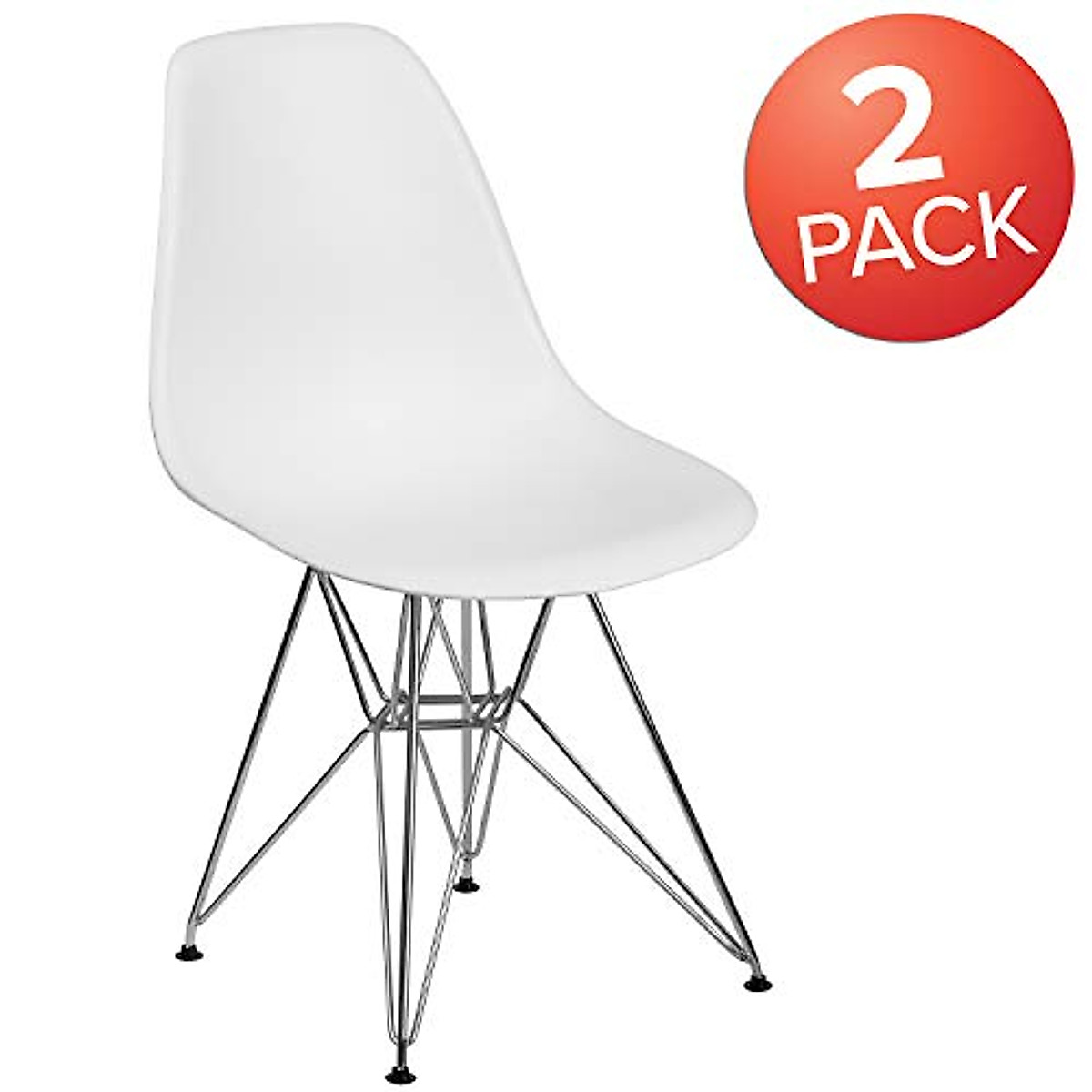 Flash Furniture 2 Pack Elon Series White Plastic Chair with Chrome Base