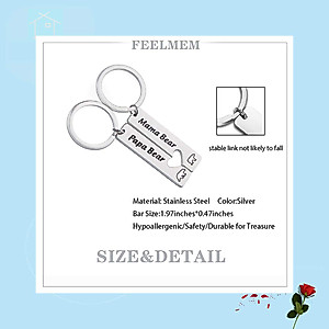 FEELMEM Mama Bear Papa Bear Couple Keychain Matching Set Mother Father Jewelry Dad Mom Birthday Gift