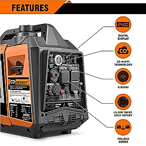 GENMAX Portable Inverter Generator, 4000W ultra-quiet 145cc gas engine,with Parallel and Series Capability, Electric Start, Ideal for Camping outdoor & Home backup power.EPA &CARB Compliant