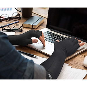 Copper Compression Long Arthritis Pain Relief Gloves - Copper Infused Orthopedic Fingerless Hand Brace for Women, Men - Carpal Tunnel, Computer Typing, RSI, Support Hands, Wrist, Arms