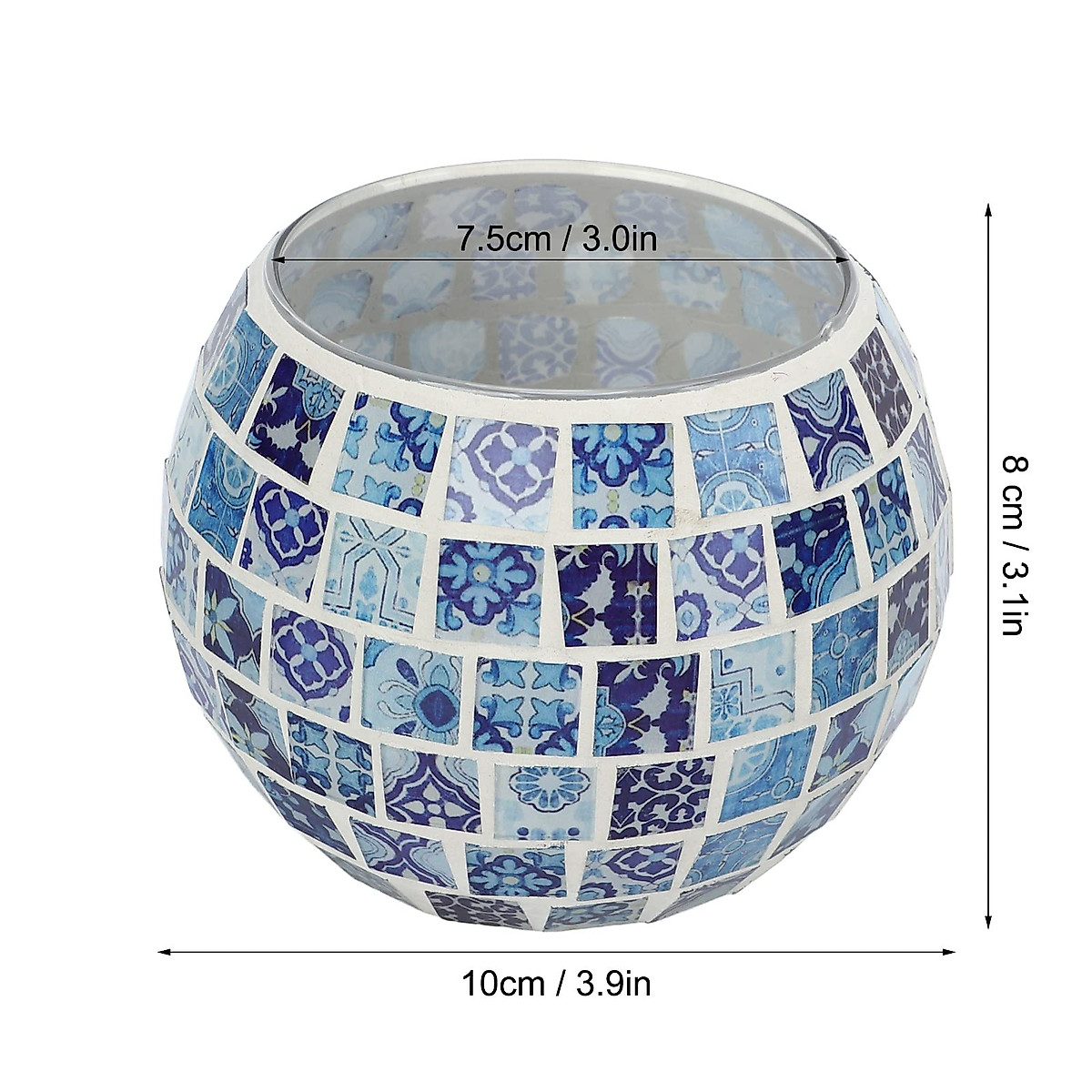 Blue and White Mosaic Candleholder, Glass Votive Candle Holders Round Bowl Tealight Holders Potted Plant Bowl Vase Candlestick Holder Table Centerpieces