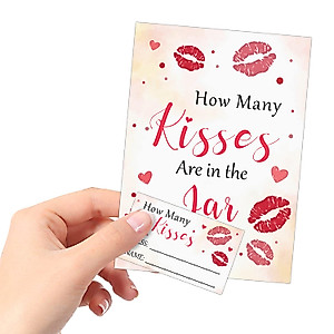ALodr How Many Kisses are in The Jar-Baby Shower, Bridal Shower, Birthday, Christmas, Graduation Season Funny Party Game- Game Cards Kit (1 Sign & 50 Cards)