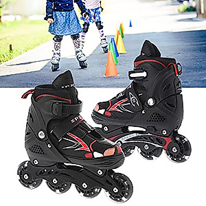 Children Triple Protection Roller Skates, Adjustable Inline Breathable Mesh Roller Skates Indoor Outdoor Kids Toy with Self‑Generating Light Wheel Girls Boys(Red S)