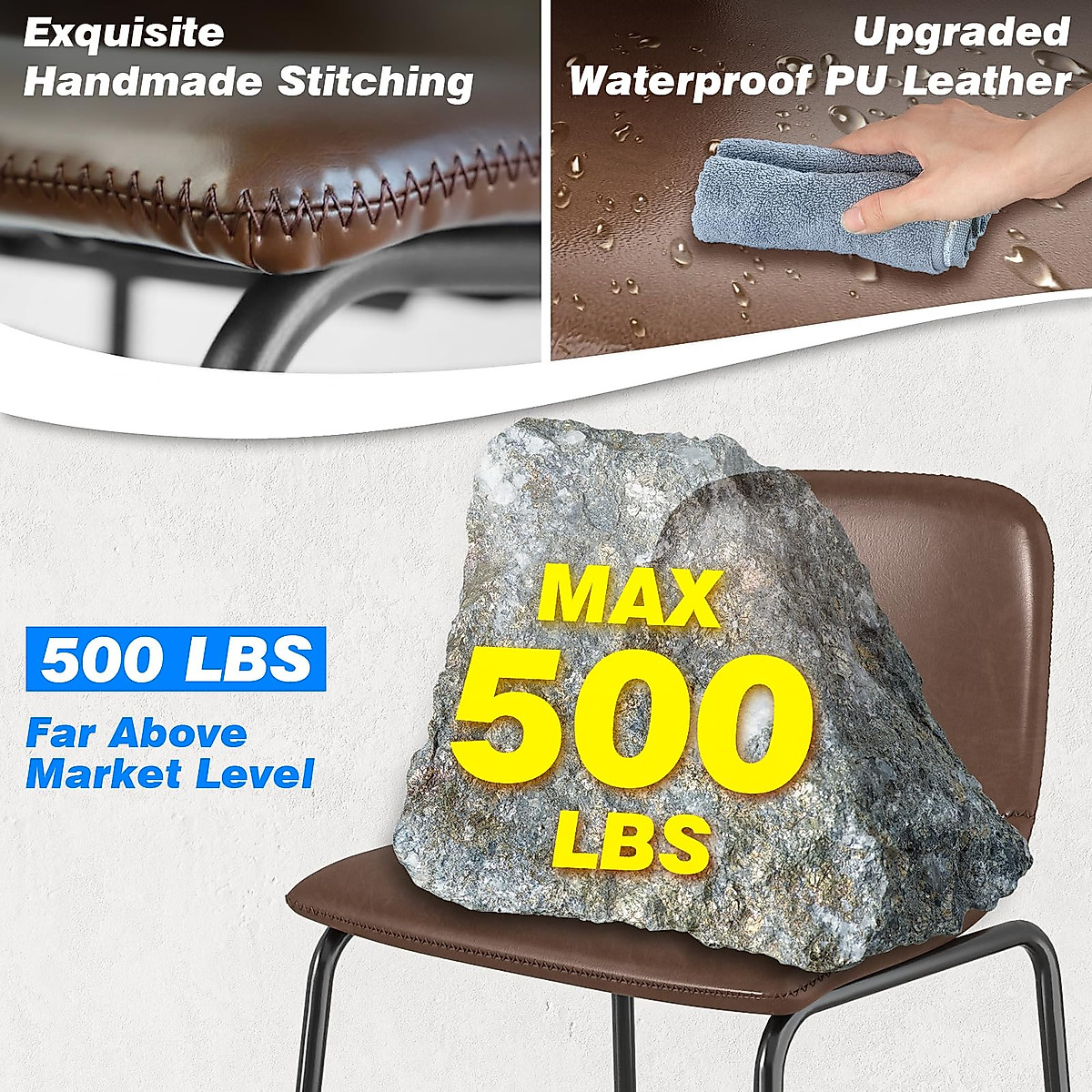 Rfiver Pu Faux Leather Bar Stools Set of 2, Industrial Pub Barstools with Back and Footrest, Modern Armless Bar Height Stool Chairs (Brown, 24" Counter Chair x2)