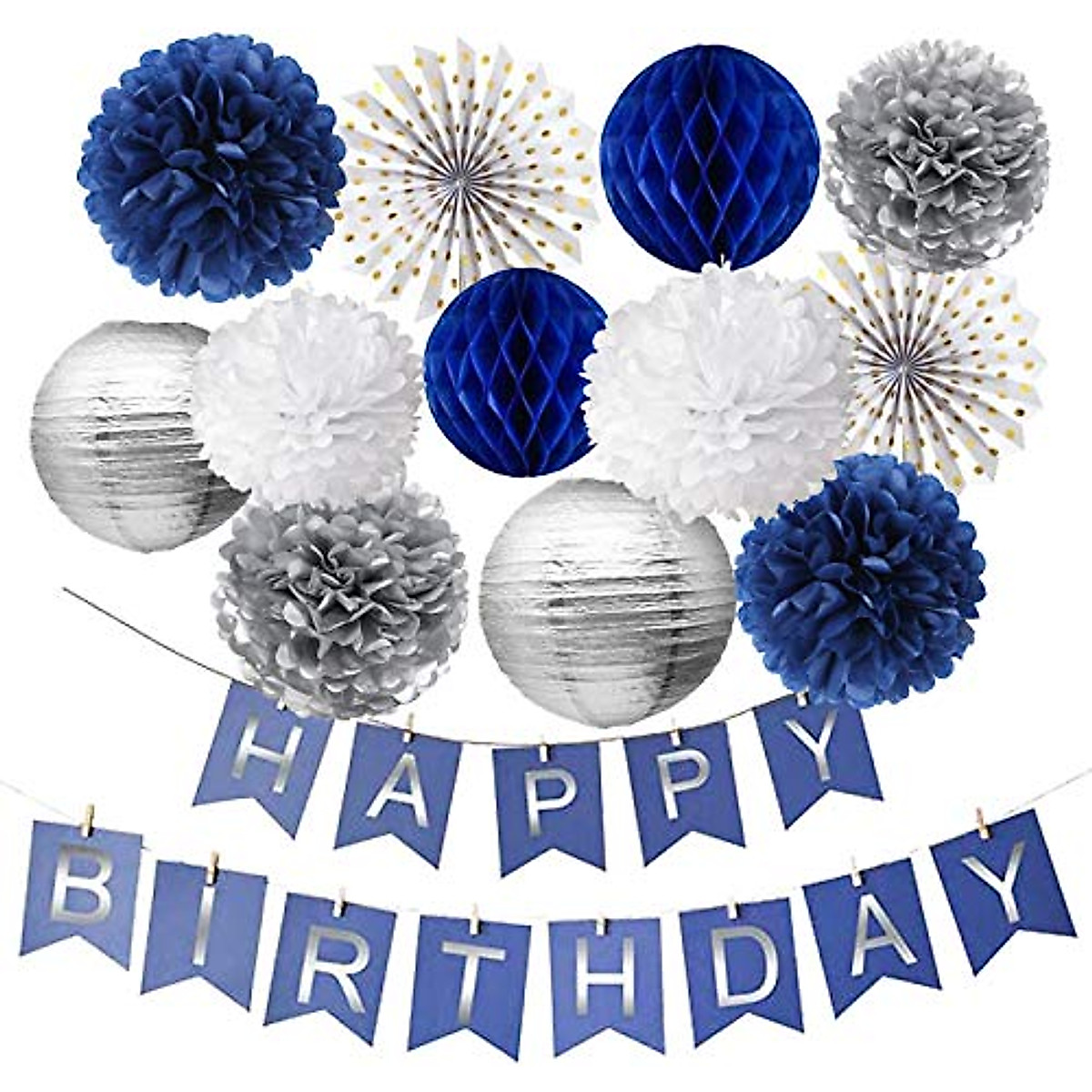zorpia Outer Space Birthday Party Decorations 1st Birthday Boy Prince Party Decorations with Navy Silver Tissue Pom Poms Decorations Happy Birthday Banner Navy Blue Glitter Silver Paper Star Garlands