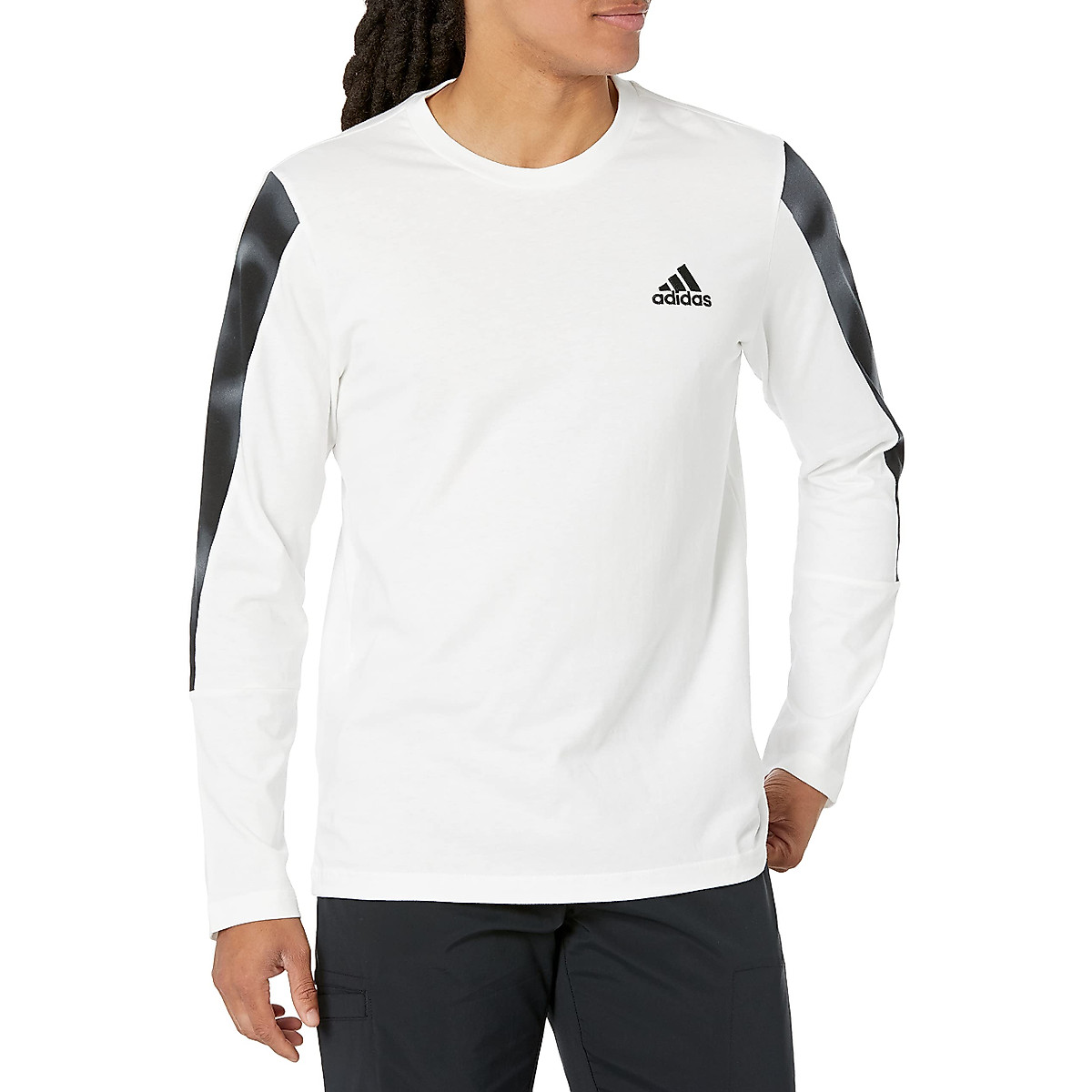 adidas Men's Essentials Camouflage Printed Long-Sleeve Tee, White/Black, Medium