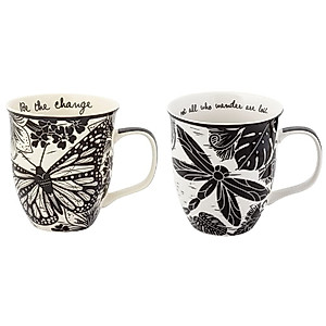 Karma Gifts 16 oz Black and White Boho Mug Butterfly - Cute Coffee and Tea Mug - Ceramic Coffee Mugs for Women and Men & Gifts 16 oz Black and White Boho Mug Dragonfly - Cute Coffee and Tea Mug