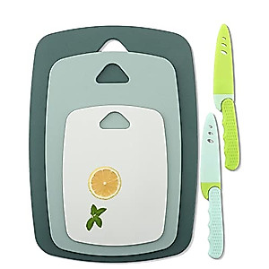 Plastic Cutting Board Set of 3 Different Sizes, Cutting Boards for Kitchen Dishwasher Safe, Thick Chopping Board for Meat, Veggies, Fruits, Reversible Use, Easy to Clean, Green