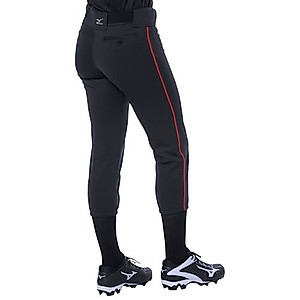 Mizuno Adult Women's Belted Piped Fastpitch Softball Pant, Black-White, Large