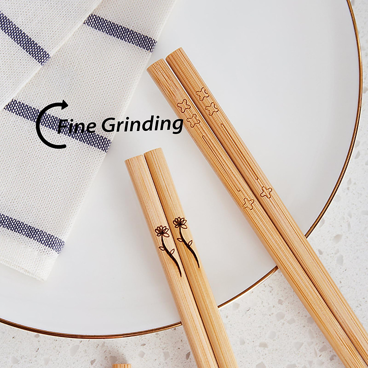 10 Pairs Chinese Traditional Style Chopsticks, Natural Bamboo Chopsticks Reusable, 9.45inch/ 24cm Non-slip Chopsticks For Restaurant Eating Cooking, Lightweight Healthy Chopstick, Rabbit