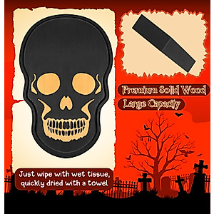 Halloween Charcuterie Boards,Black Skull Serving Trays and Platters, Wooden Cheese Board Candy Bowl Gothic Kitchen Dishes Halloween Party Day of The Dead Decor