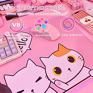 Pink Kawaii Cat RGB Gaming Mouse Pad 31.5x12 Inch PC XL Large Extended Glowing Led Light Up Cool Mouse pad Desk Pad Non-Slip Rubber Jmiyav Computer Mouse Pad Cute Mousepad Mat 31.5x12 Inch
